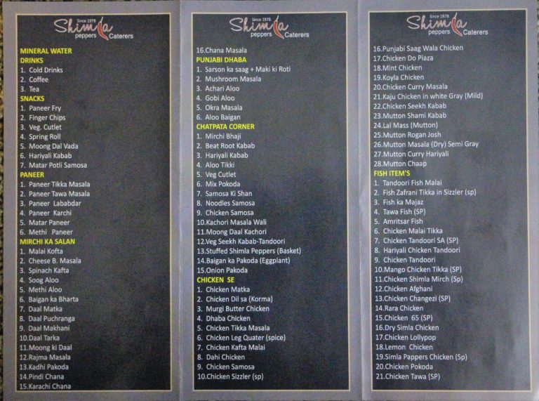 Catering Menu | Shimla Peppers